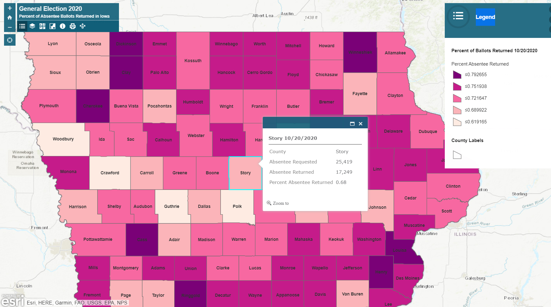 Iowa Absentee Voter Return Map - IowaView
