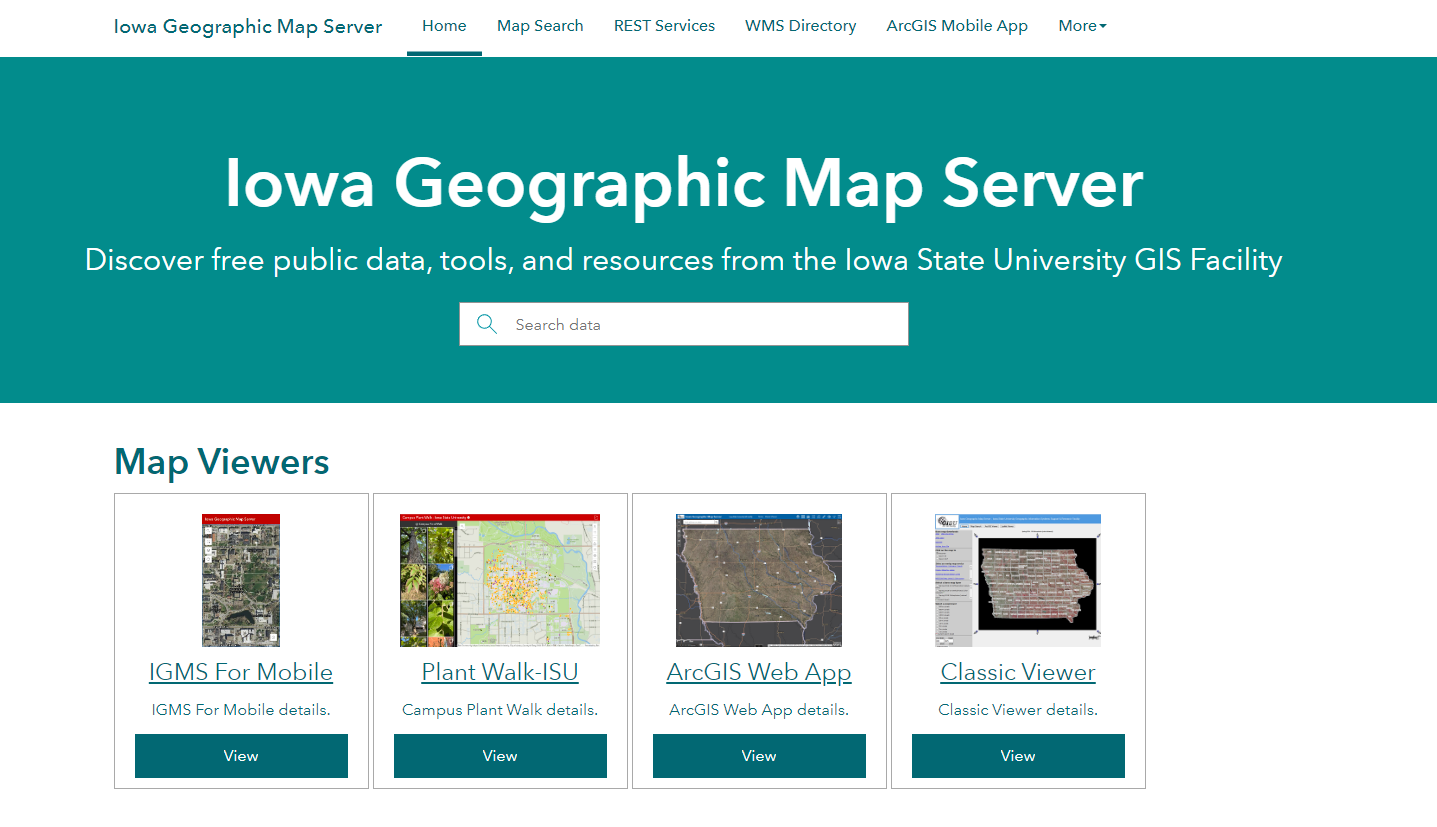 Search metadata on New Iowa Geographic Map Server hub - IowaView